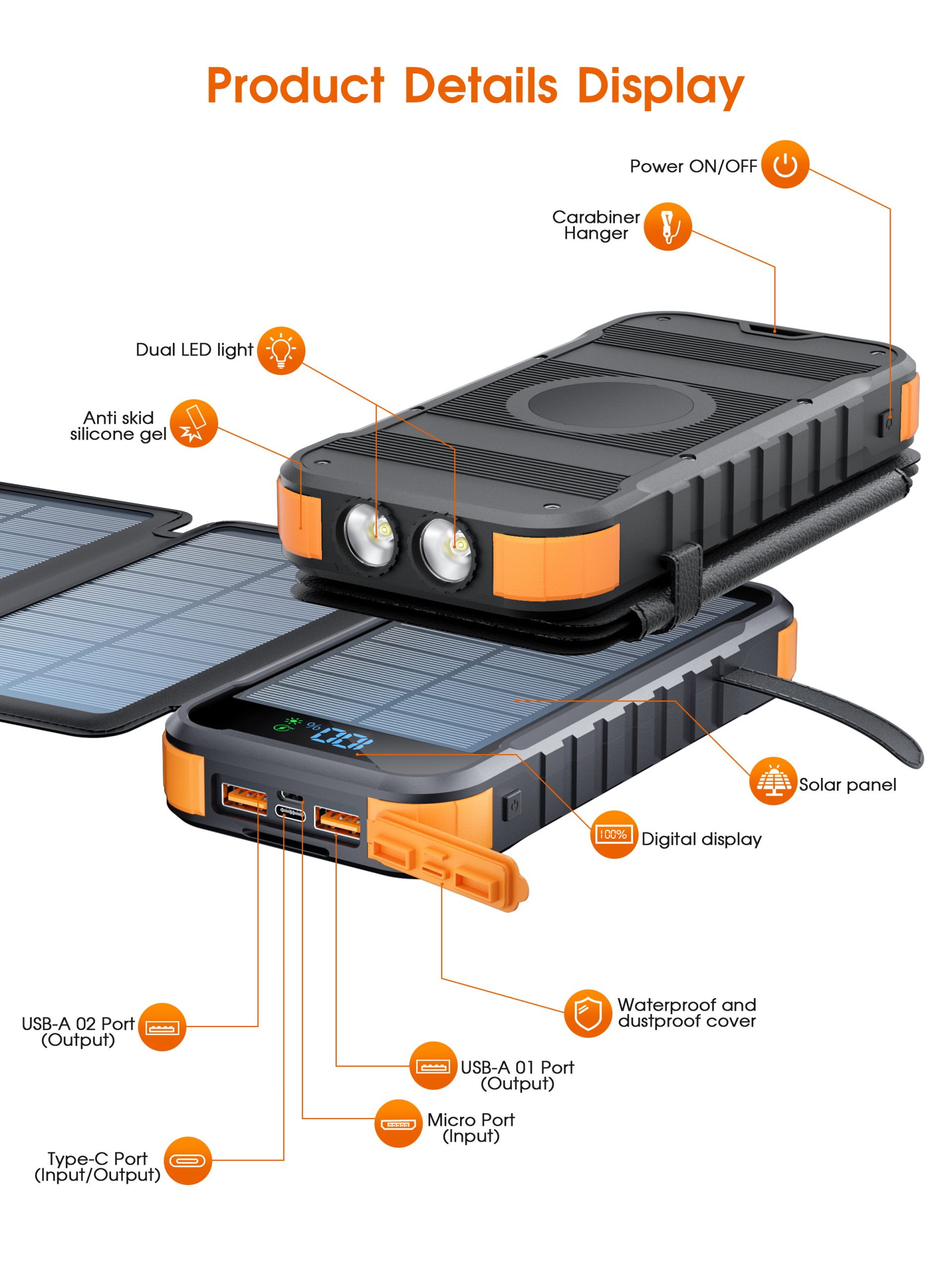 830S-Digital display Foldable Solar Panel Power Bank – Xionel
